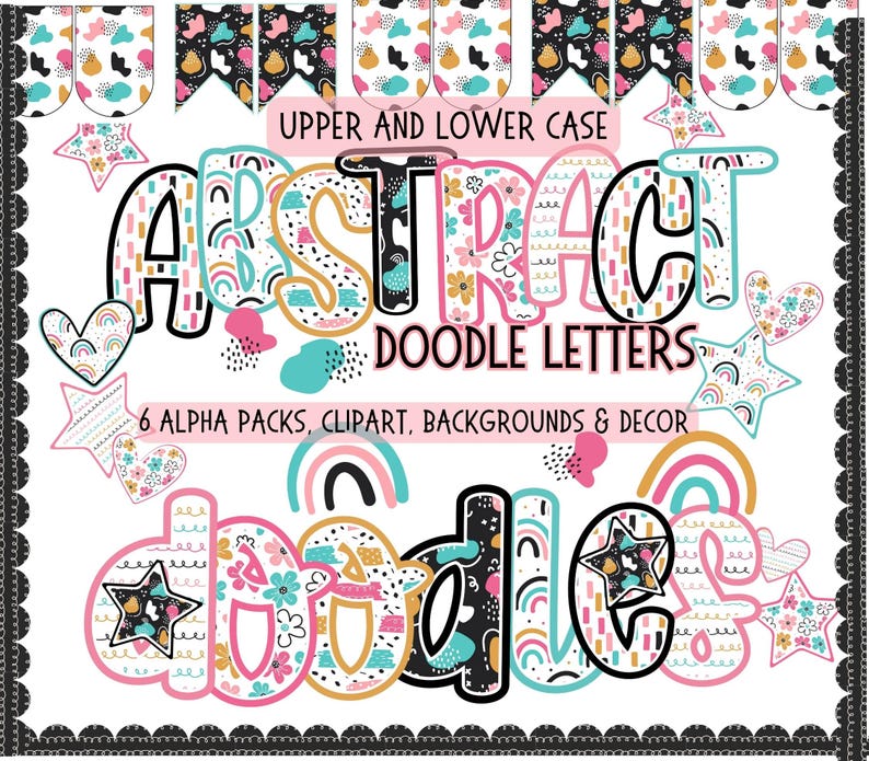 Abstract Floral Alphabet Bundle PNG, Upper Lowercase, Alpha Doodle ...
