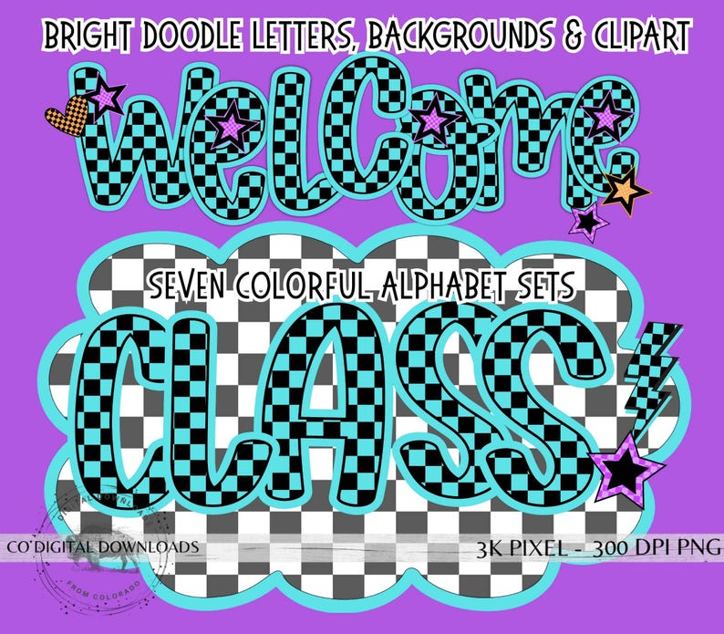 Colorful Checker Alphabet Bundle PNG, Upper & Lowercase, Alpha Doodle ...