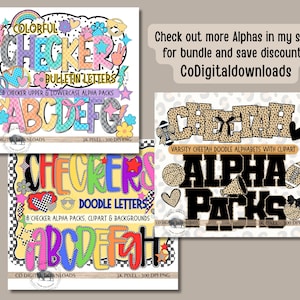 Colorful Checker Alphabet Bundle PNG, Upper & Lowercase, Alpha Doodle ...