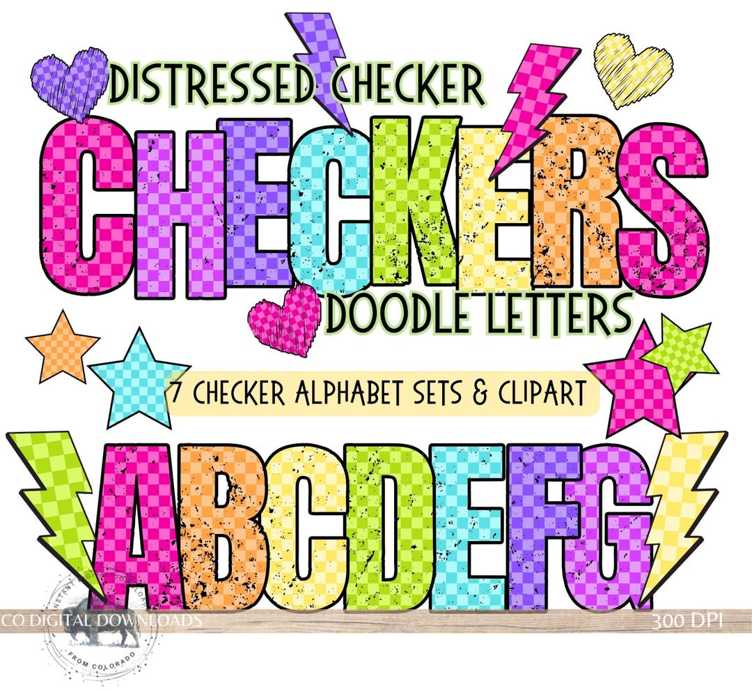 Colorful Checker Alphabet Bundle PNG, Distressed Retro Font, Alpha ...