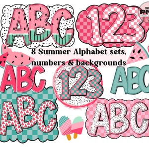 Summer Alphabet PNG, Bright Checker Letters Bundle, Watermelon Alpha ...