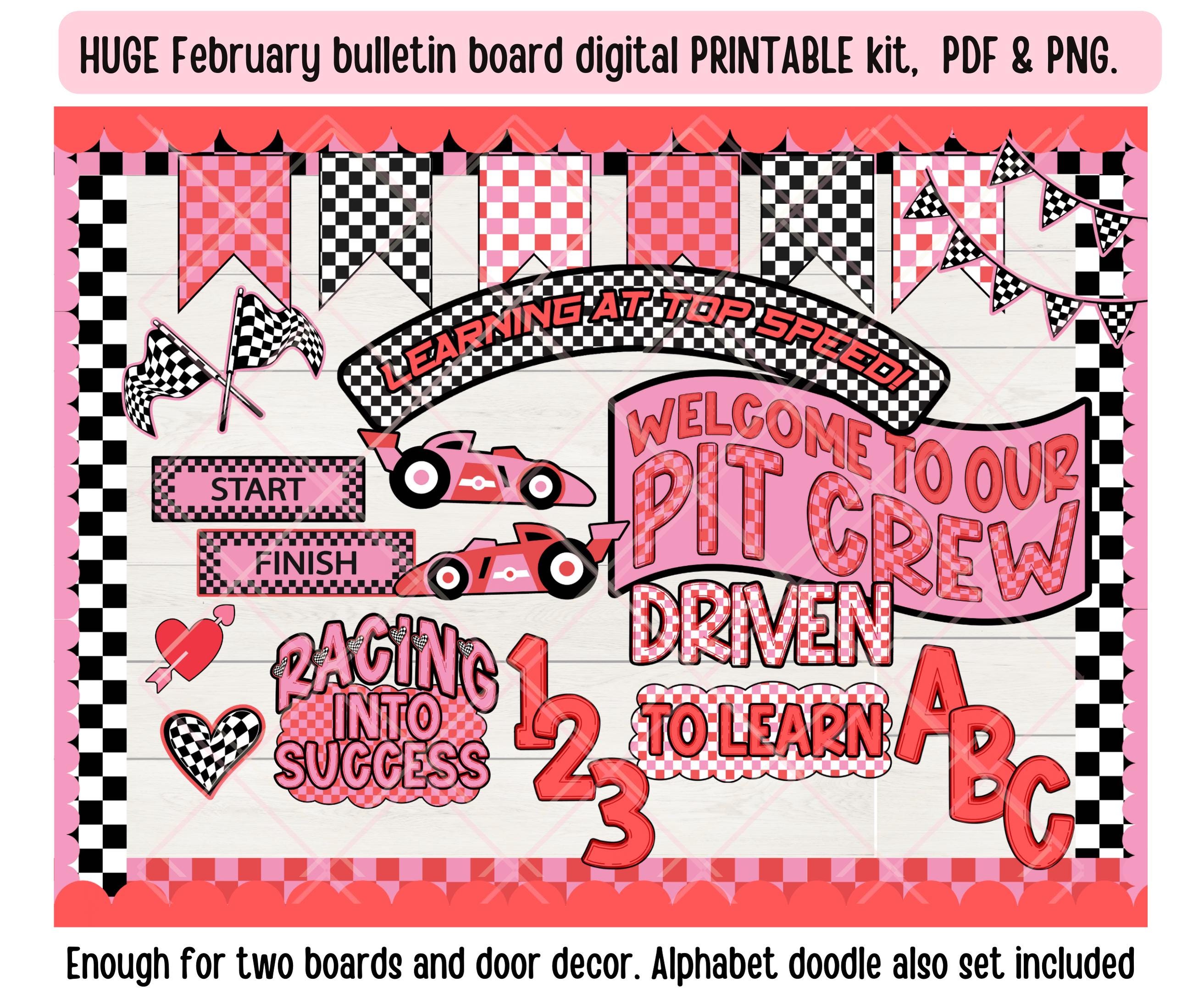 Valentine Bulletin Board Kit Png & Pfd, Checker Race Car Theme With Red ...