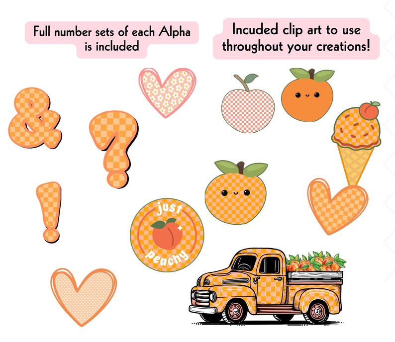 Peach Checker Alphabet Bundle PNG, Alpha Doodle Letters, Peaches ...