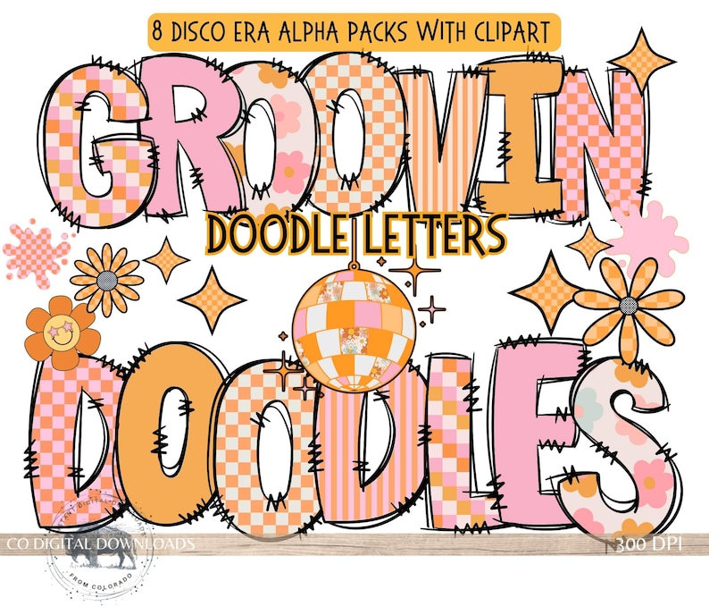 Disco Doodle Alphabet PNG Bundle, Groovy Alpha Pack, Retro Halloween ...