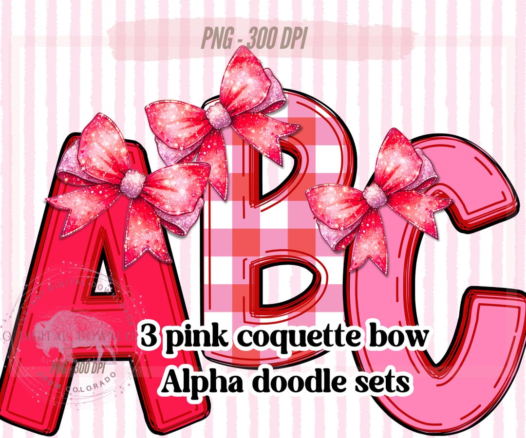 PINK Coquette Doodle Letters Png Bundle, Girl Pink Alphabet PNG ...