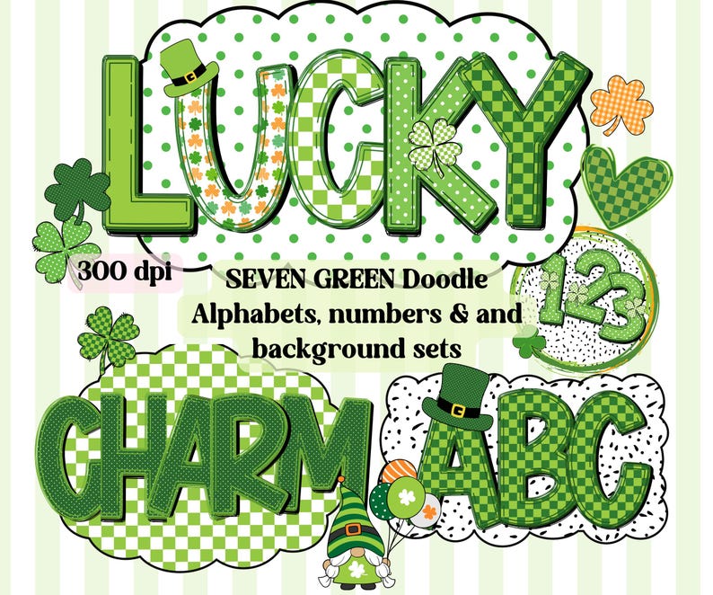 St Patricks Day Alphabet PNG Bundle, St Patty Doodle, March Bulletin ...