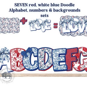 Red White Blue Toile Alphabet PNG, Coquette Patriotic Letter Bundle ...