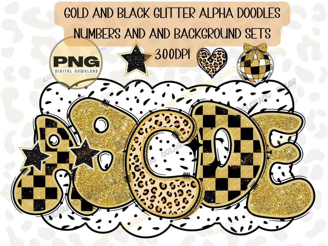 Black Gold Alphabet Doodle PNG, Dalmatian Background, Retro Groovy ...