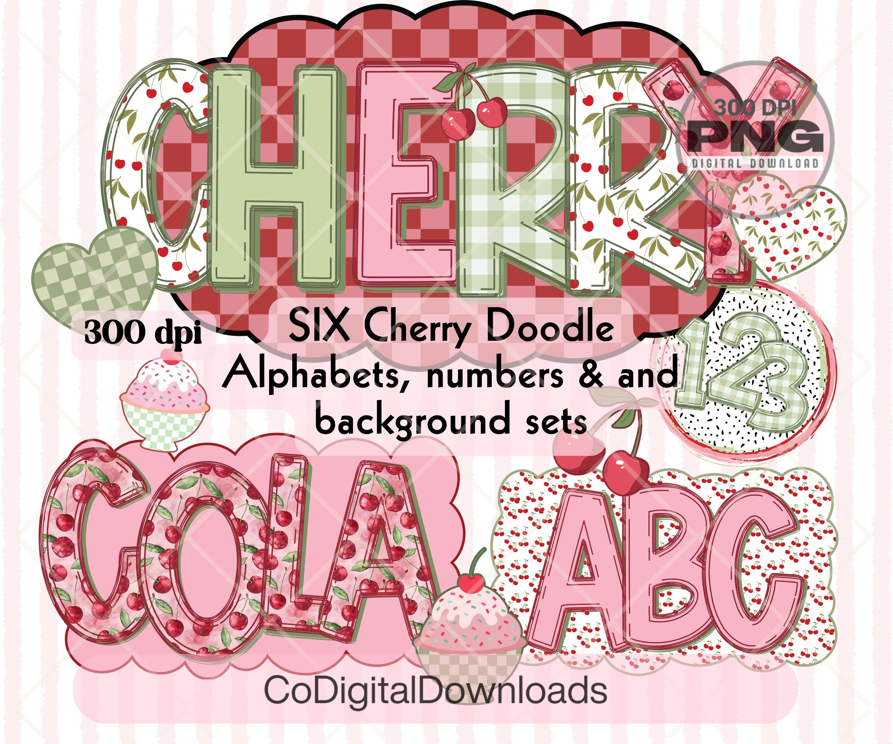 Cherry Doodle Letters, Alphabet PNG, Cherries Pink Letter Bundle ...