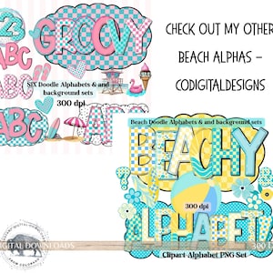 Beach Alphabet Bundle PNG PDF, Summer Bulletin Alpha Doodle Letters ...