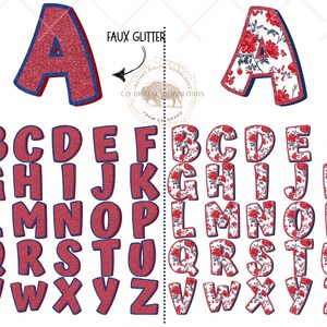 Patriotic Floral Alphabet PNG Bundle, Chinoiserie Marquee Letters, Faux ...