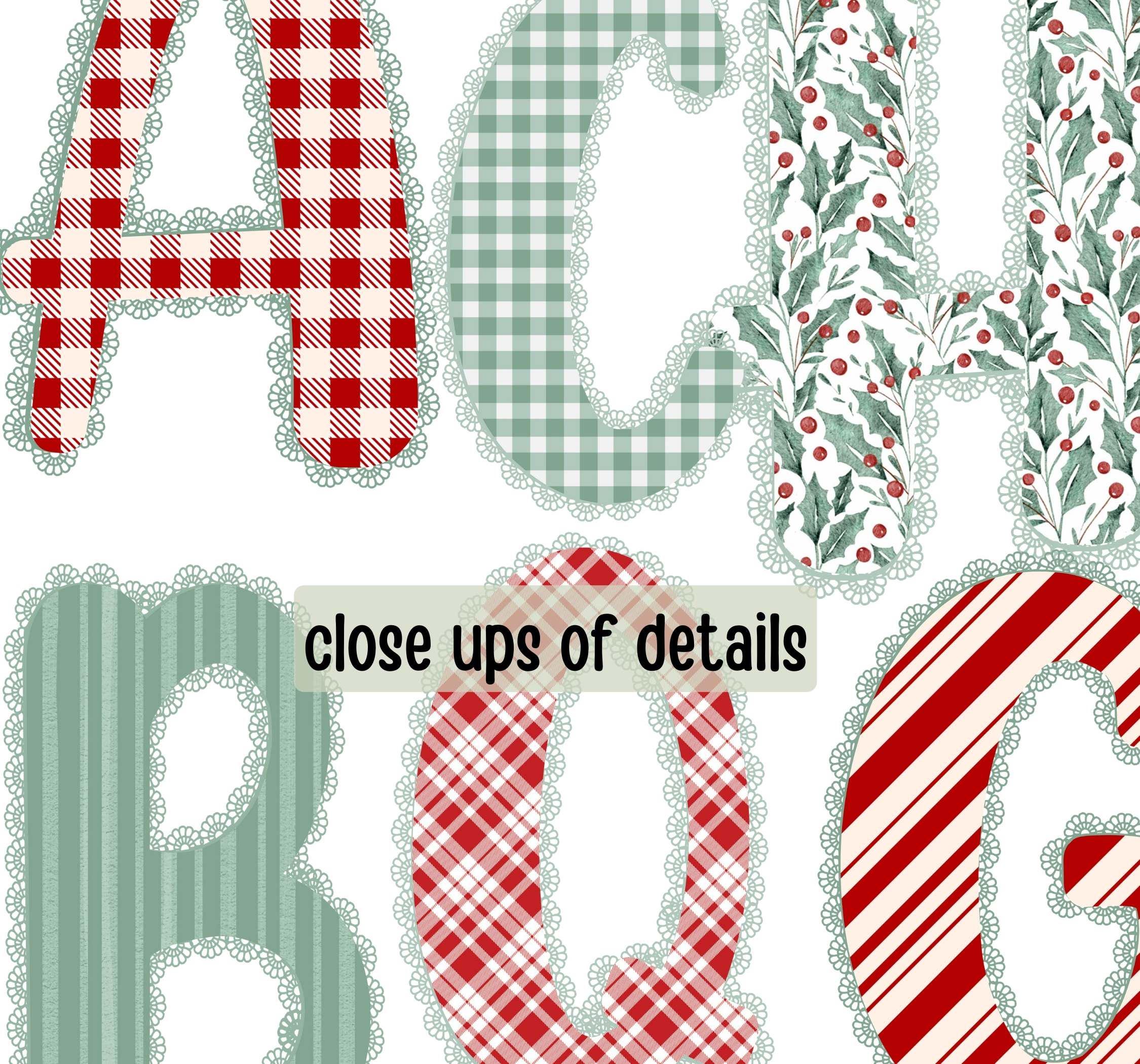 Lace Christmas Alphabet Bundle PNG, Red Green Doodle Letters, Gingham ...