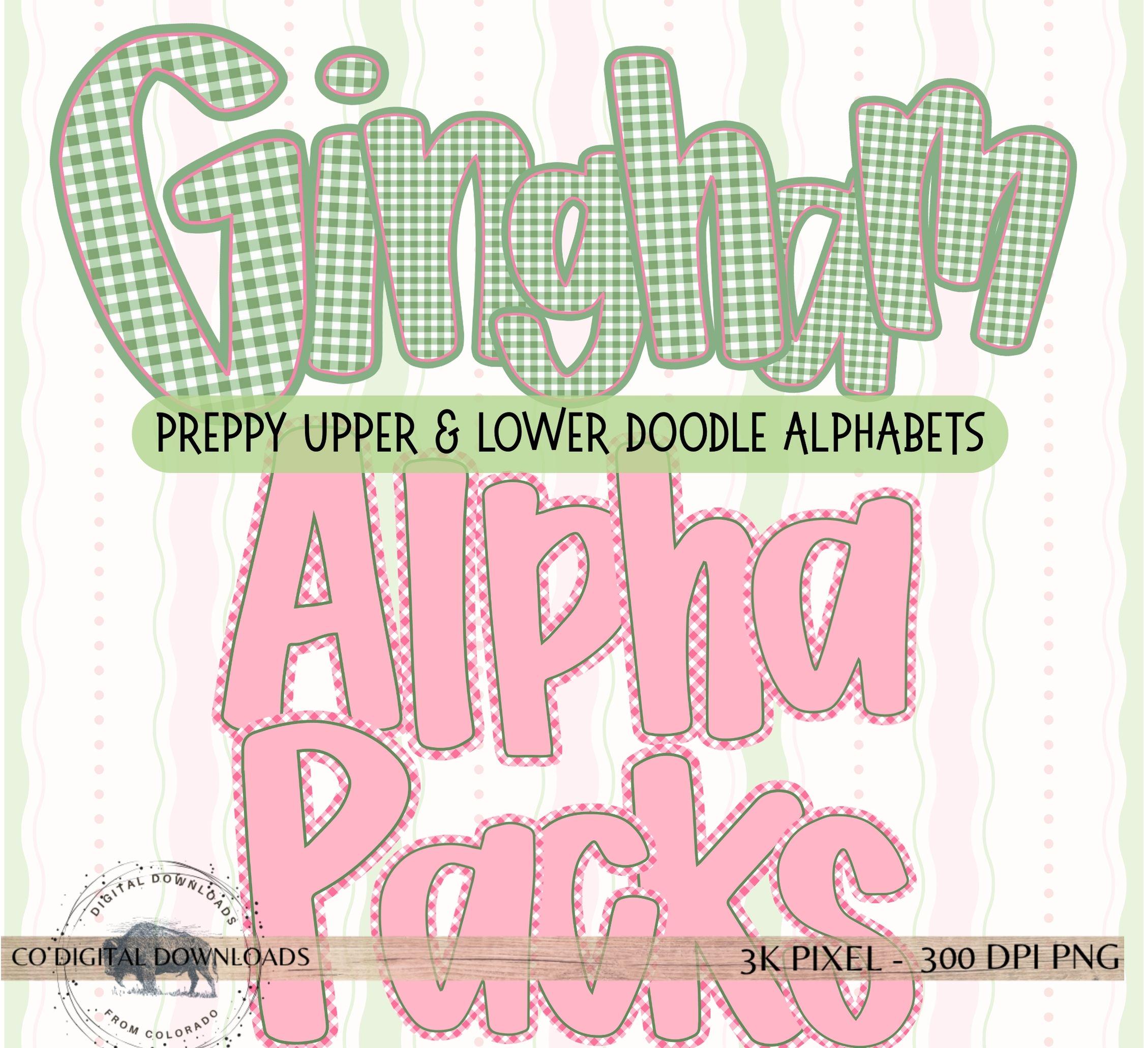 Preppy Pink and Green Spring Alphabet Bundle PNG Upper & Lower ...