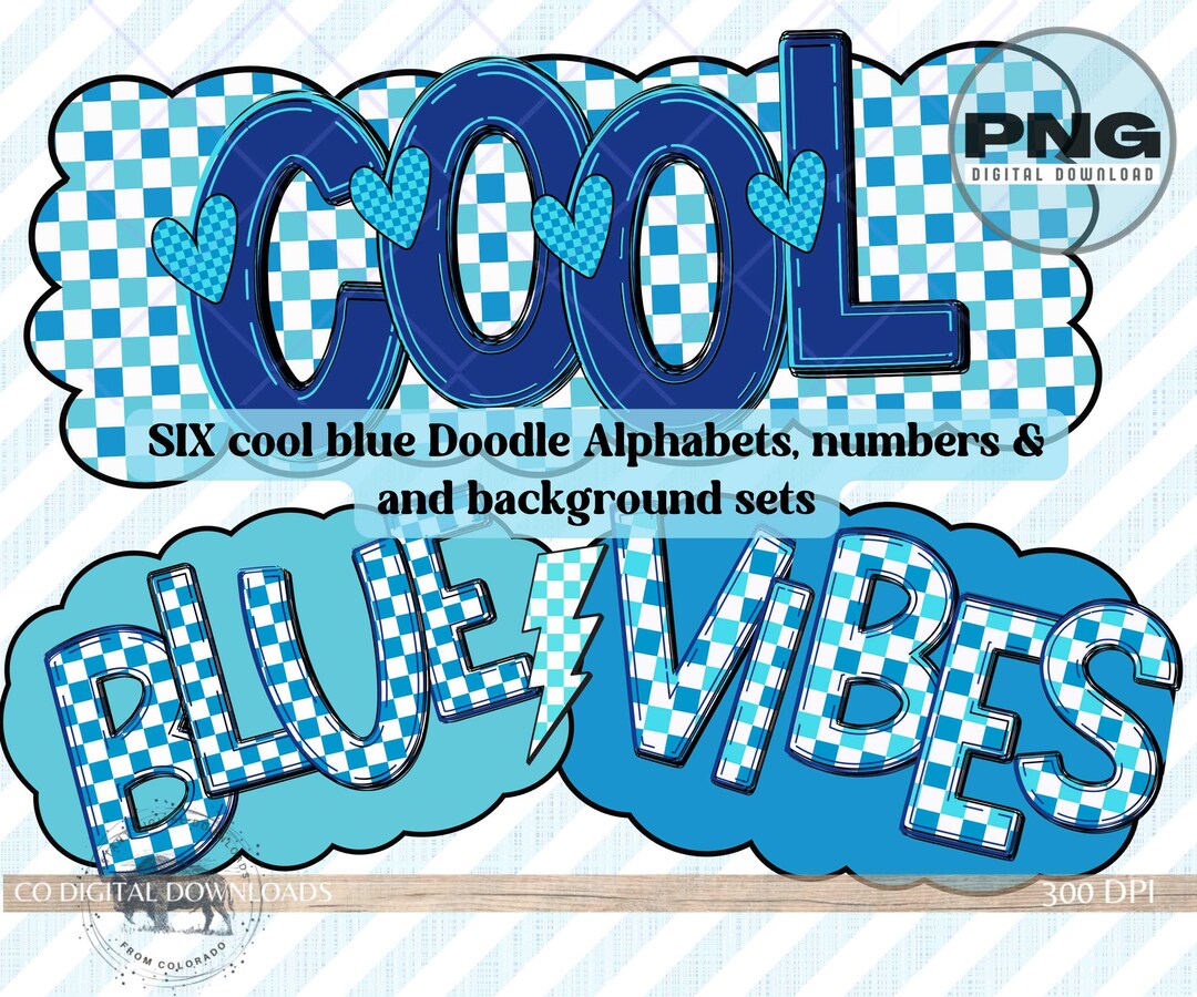 Blue Checker Alphabet Letters PNG Bundle, Retro Blue Checkers, 5 Alpha ...