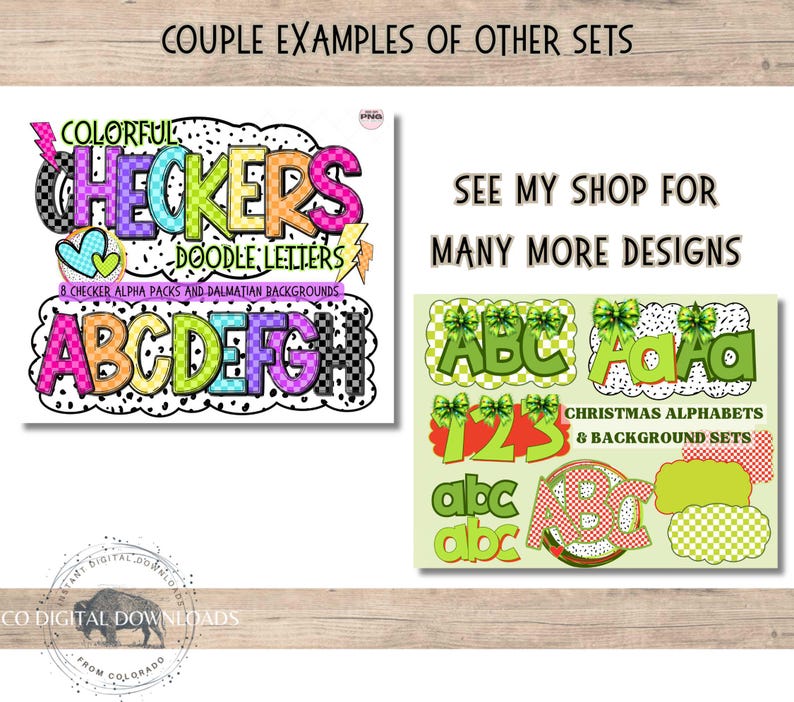 Colorful Checker Alphabet Bundle PNG, Bright Varsity Alpha Doodle Font ...