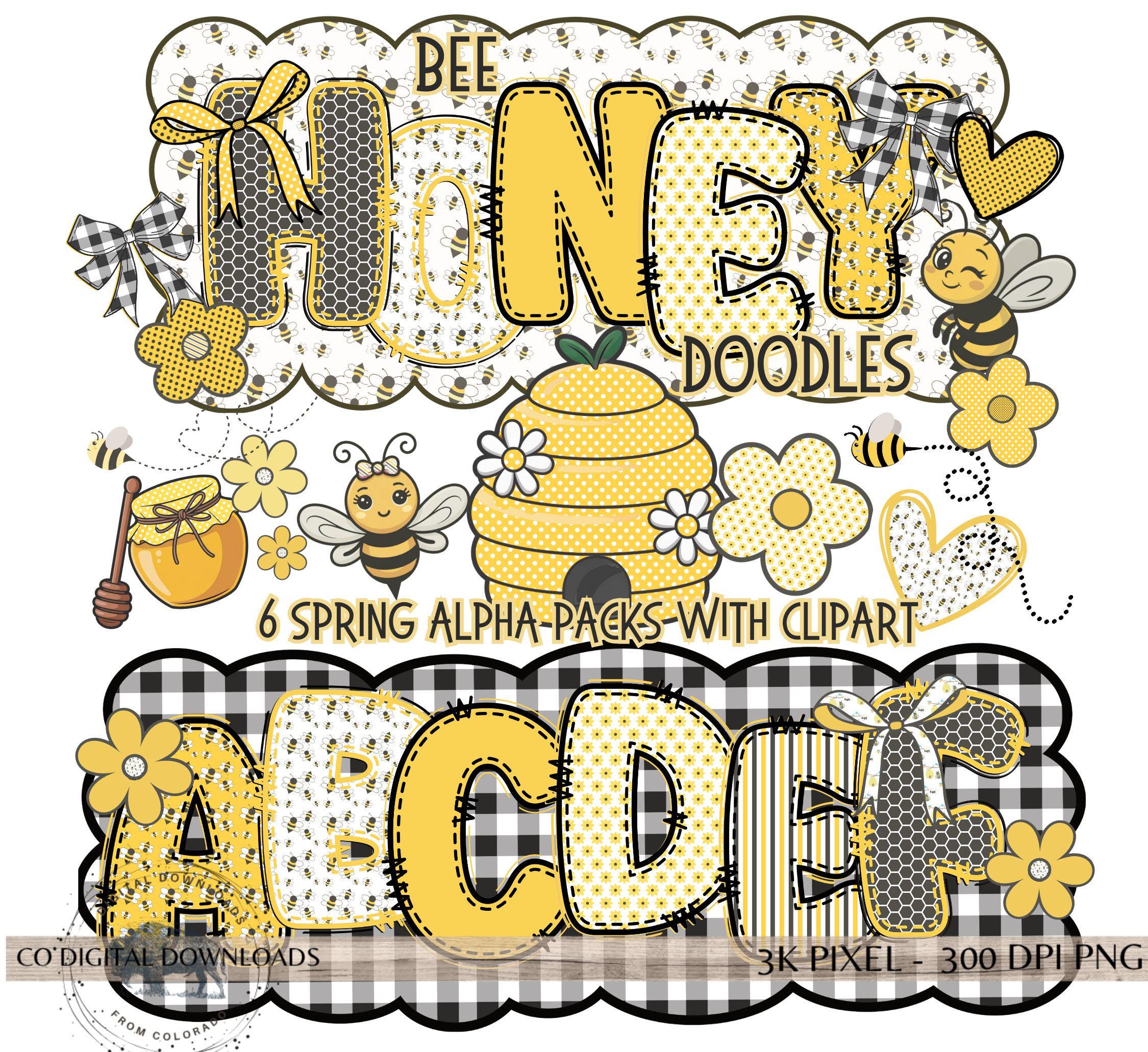 Bumble Bee Alphabet Bundle PNG, Spring Alpha Doodle Letters, Yellow ...