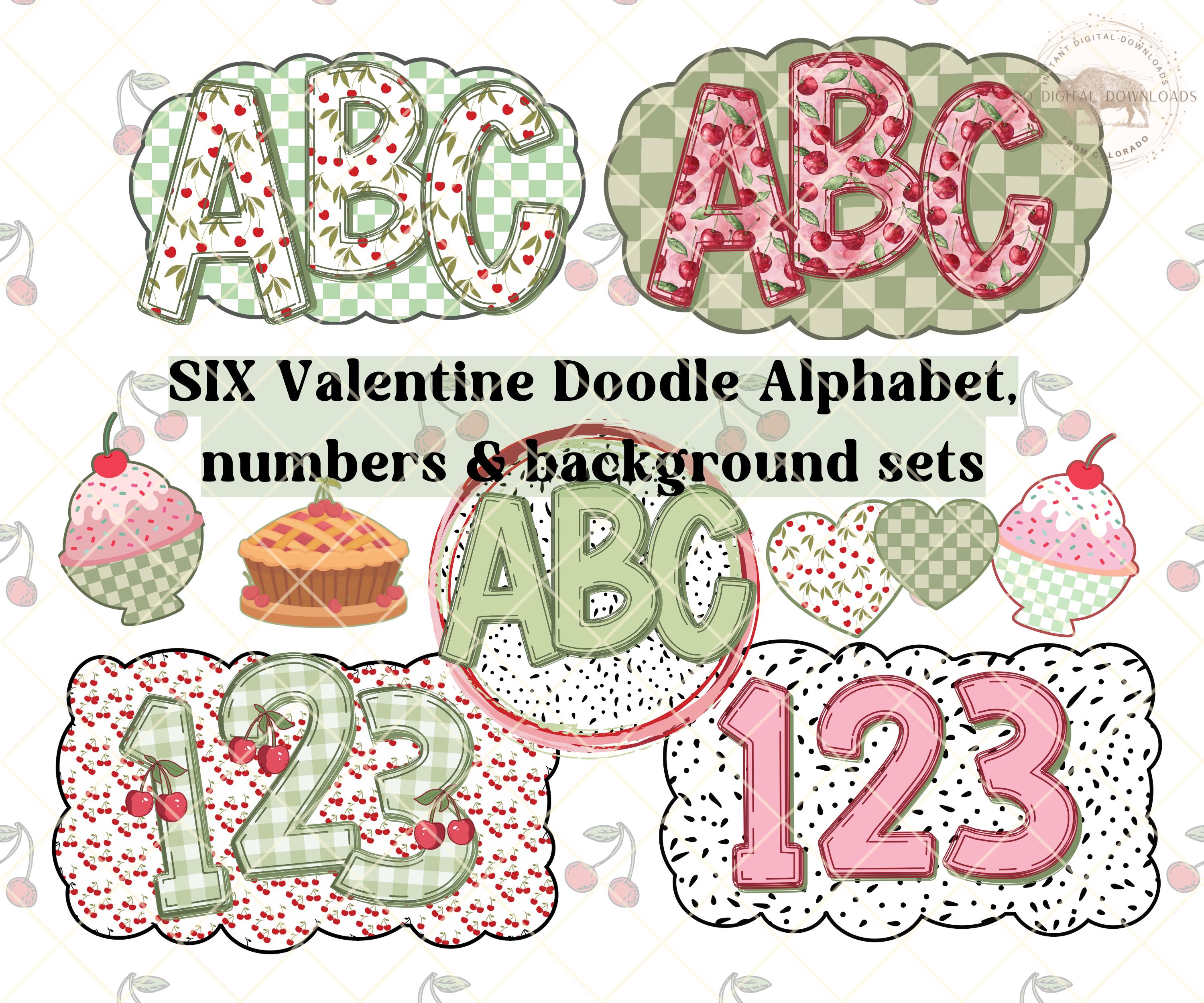 Alphabet Letters PNG Bundle, Cherry Doodle Letters Png, Pink Cherries ...