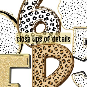 Leopard Alphabet Png Bundle, Gold Doodle Font Letters Png, Cheetah ...