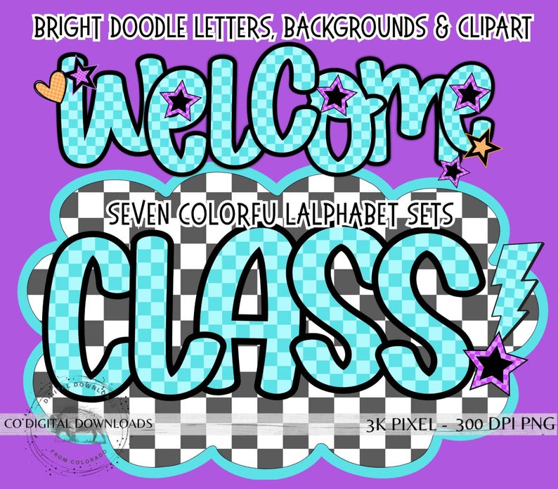 Colorful Checker Alphabet Bundle PNG, Upper & Lowercase, Alpha Doodle ...