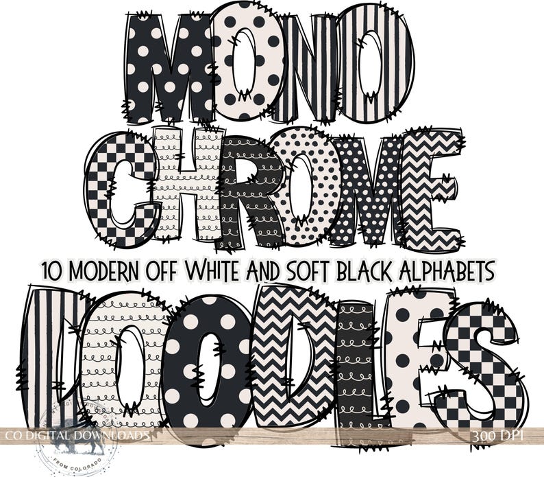 Black White Doodle Letter PNG Bundle, Preppy Alphabet Pack, Hand Drawn ...