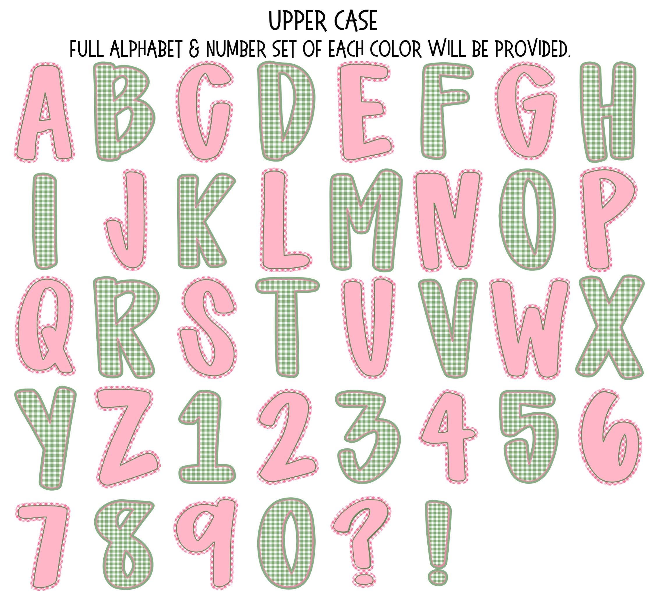 Preppy Pink and Green Spring Alphabet Bundle PNG Upper & Lower ...