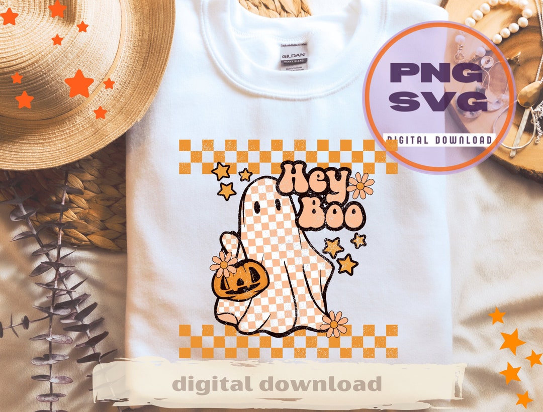 Retro Ghost Png, Distressed Halloween Sublimation Png, Hey Boo Shirt ...