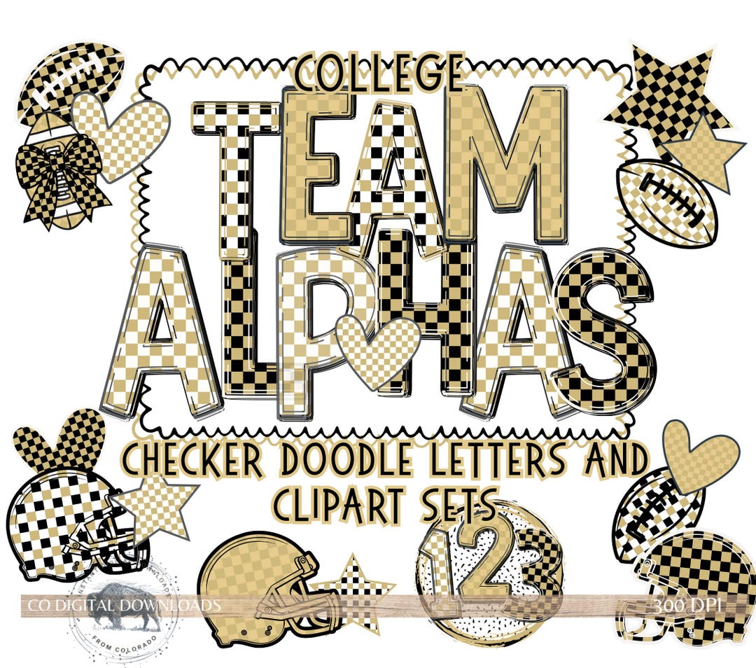 College Team Alphabet PNG Bundle, Football Png Black & Gold Checker ...