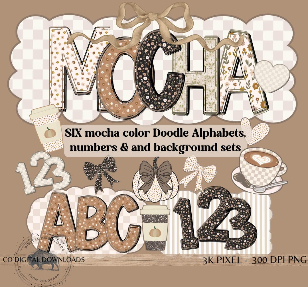 Preppy Floral Alphabet PNG Bundle, Boho Fall Doodle Font, Bulletin ...