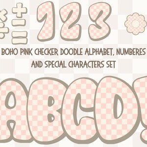 Retro Checker Alphabet Doodle PNG, Pink Boho Letters PNG, Checkered ...
