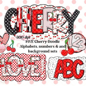 Cherries Alphabet Letters PNG Bundle, Red Checker Summer Color Palette ...