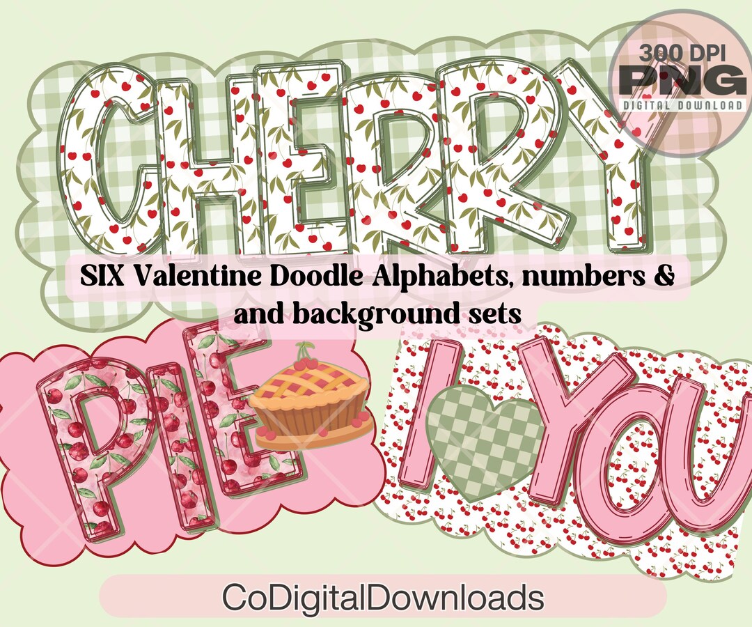 Cherry Alphabet PNG Bundle, Summer Cherries Pink Letter Bundle, Doodle ...