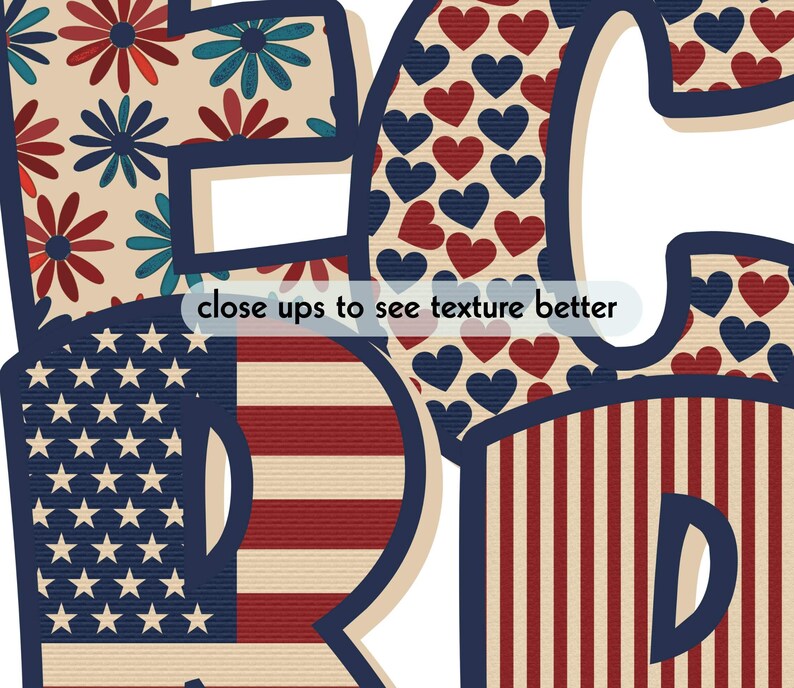 Americana Doodle Alphabet PNG Bundle, Vintage 4th of July Letters ...