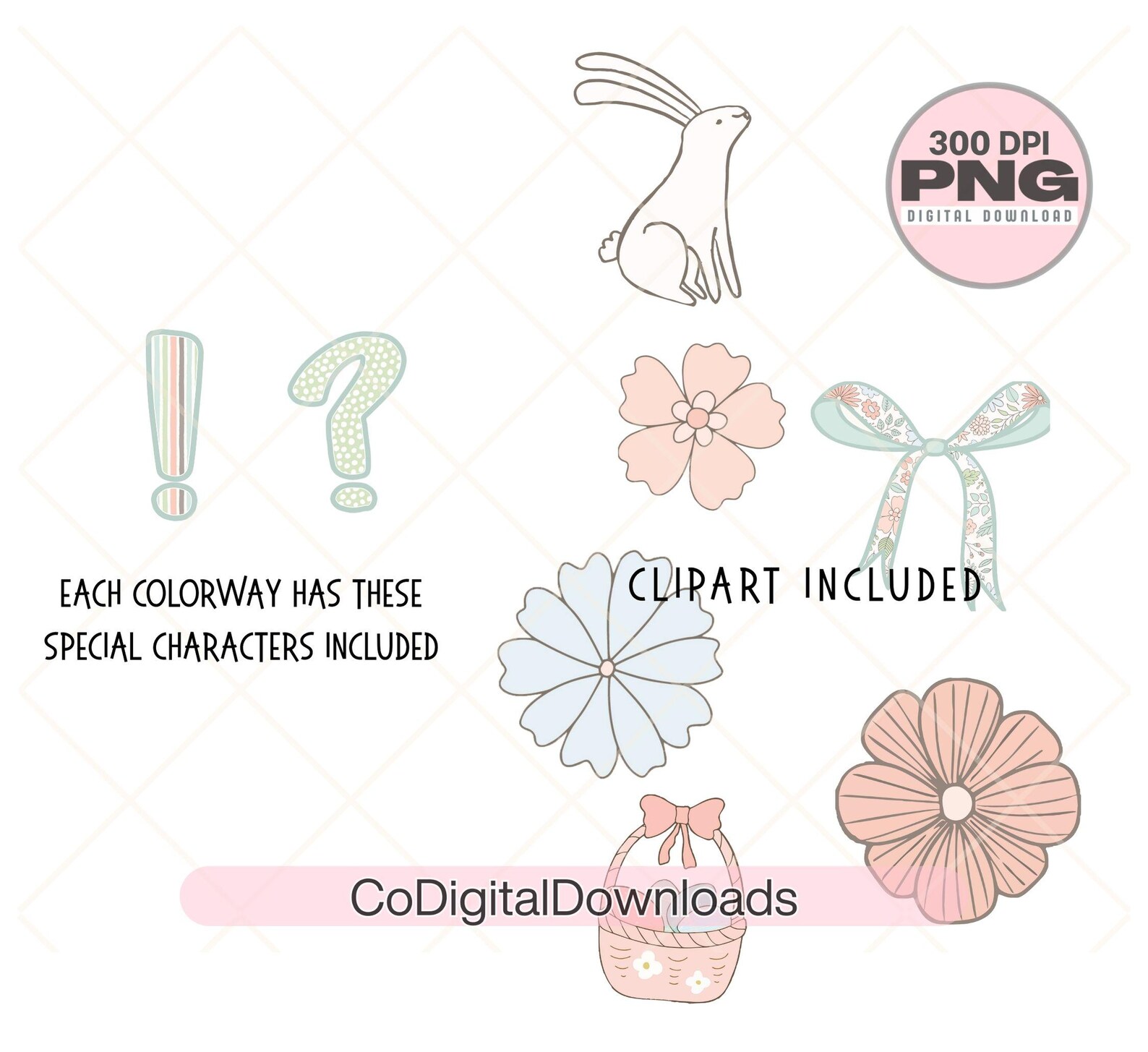 Preppy Pastel Alphabet Bundle PNG, Spring Floral Alpha Pack, Easter ...