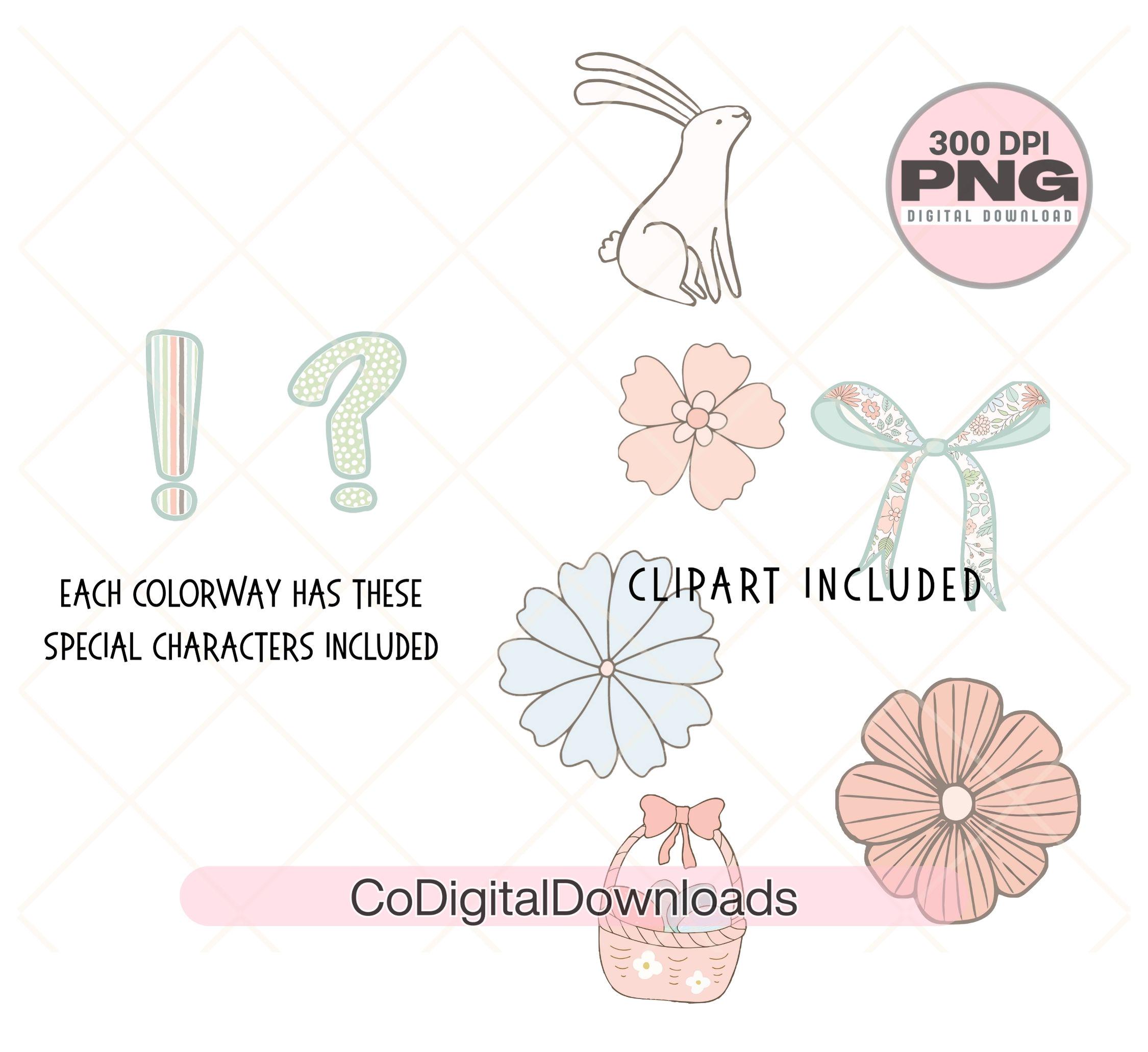 Preppy Pastel Alphabet Bundle PNG, Spring Floral Alpha Pack, Easter ...