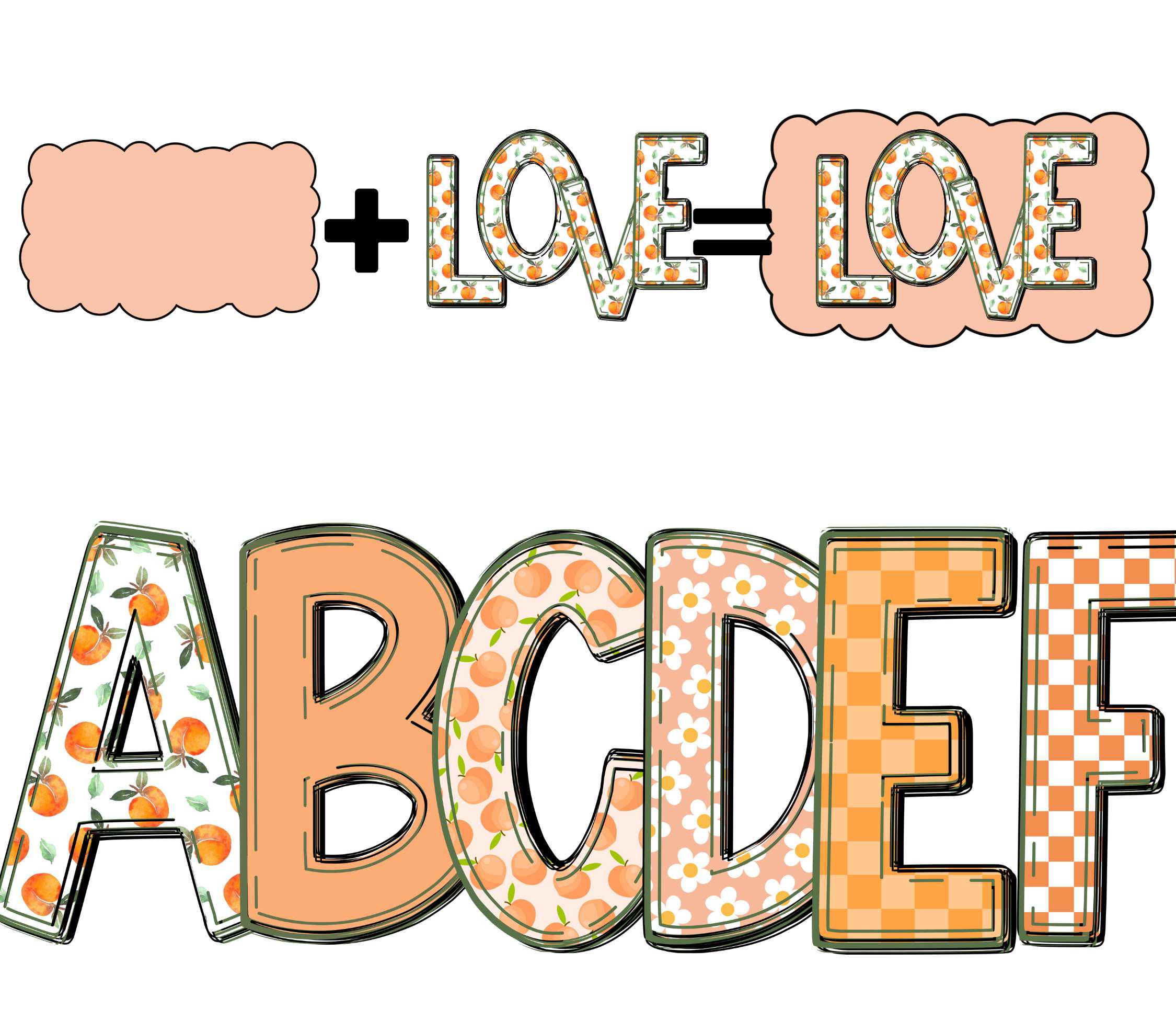 Peach Checker Alphabet Bundle PNG, Alpha Doodle Letters, Peaches ...