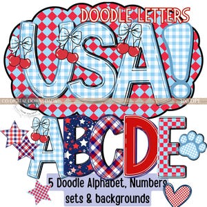 Cherry Alphabet PNG Bundle, Patriotic Doodle Letters, Alphabet Clipart ...