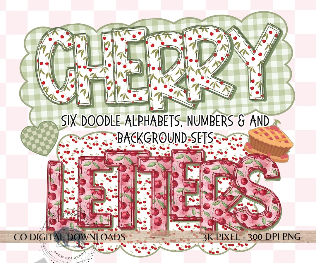 Cherry Alphabet PNG Bundle, Summer Pink Cherries Letters, Preppy ...
