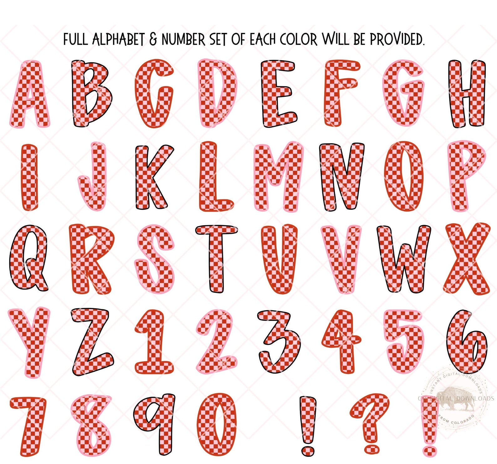 Checker Valentine Alphabet Bundle PNG, Red Pink Doodle Letters, Preppy ...