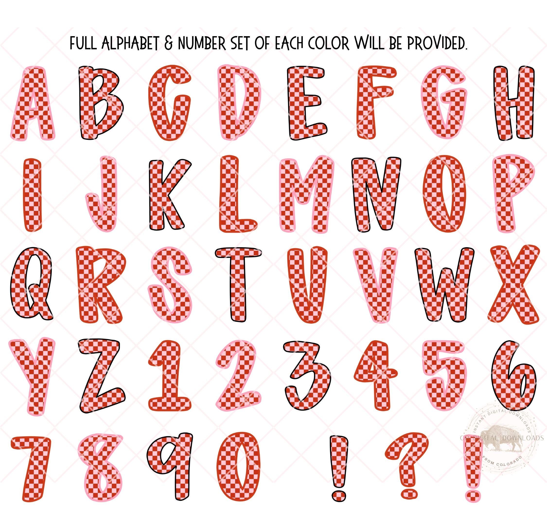 Checker Valentine Alphabet Bundle PNG, Red Pink Doodle Letters, Preppy ...