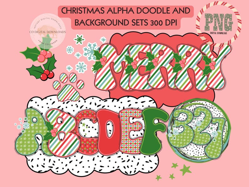 Alphabet Christmas PNG Bundle, Christmas Letters, Groovy Pink Holiday ...