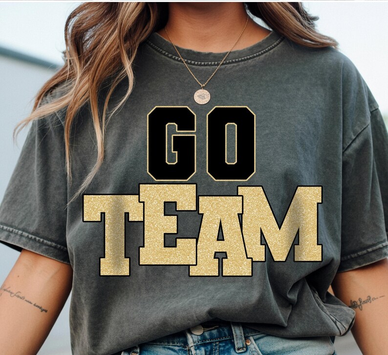 Varsity Alphabet Bundle PNG & Numbers, Black Gold Doodle Font, Faux ...