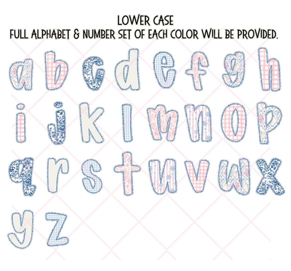 Preppy Christmas Alphabet Bundle PNG, Blue Pink Doodle Letters, Toile ...