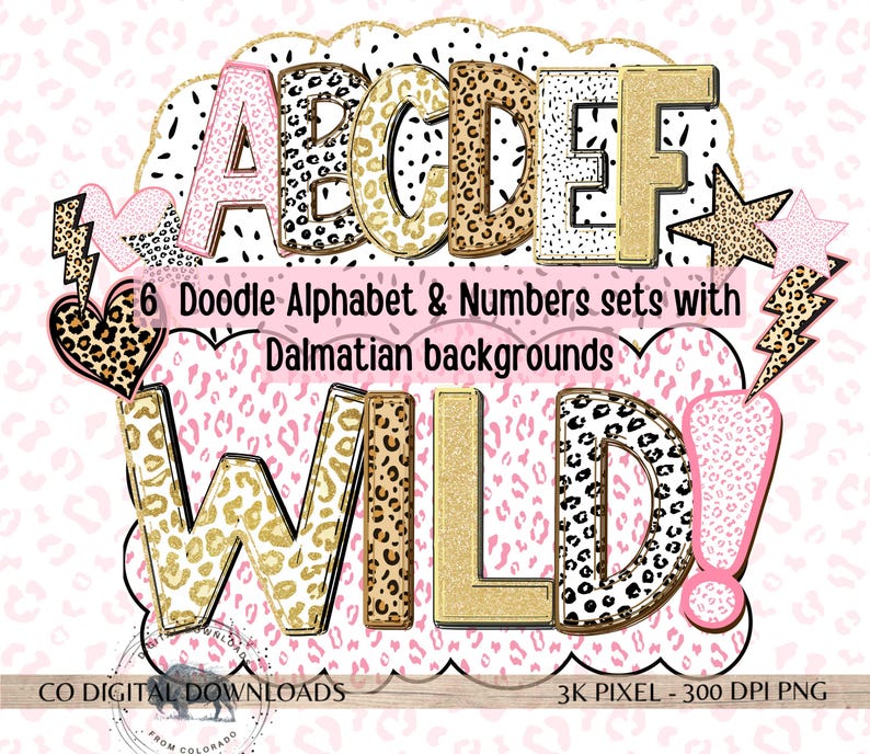 Leopard Print Alphabet Png Bundle, Cheetah Doodle Font Letters and ...