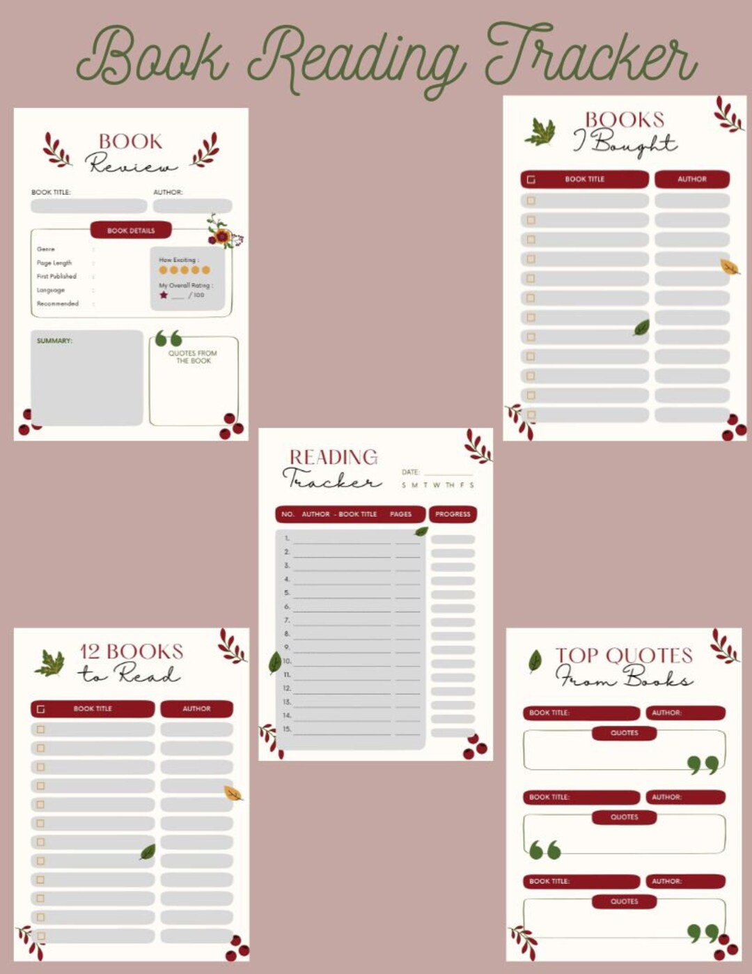 Book Reading Tracker, Printable Reading Tracker, Minimal Reading ...
