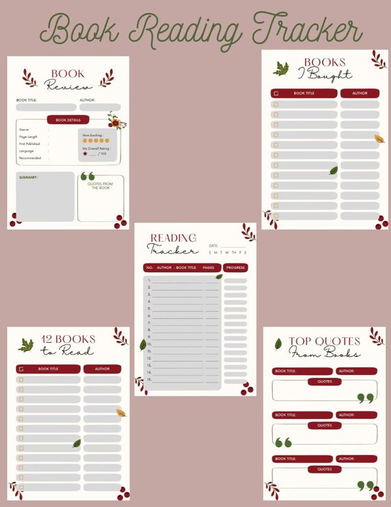Book Reading Tracker Printable Reading Tracker Minimal | Etsy
