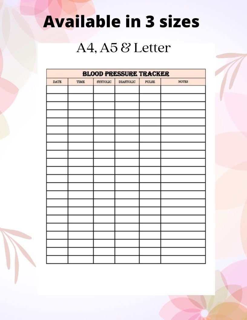 Printable Blood Pressure Tracker-blood Pressure Log - Etsy