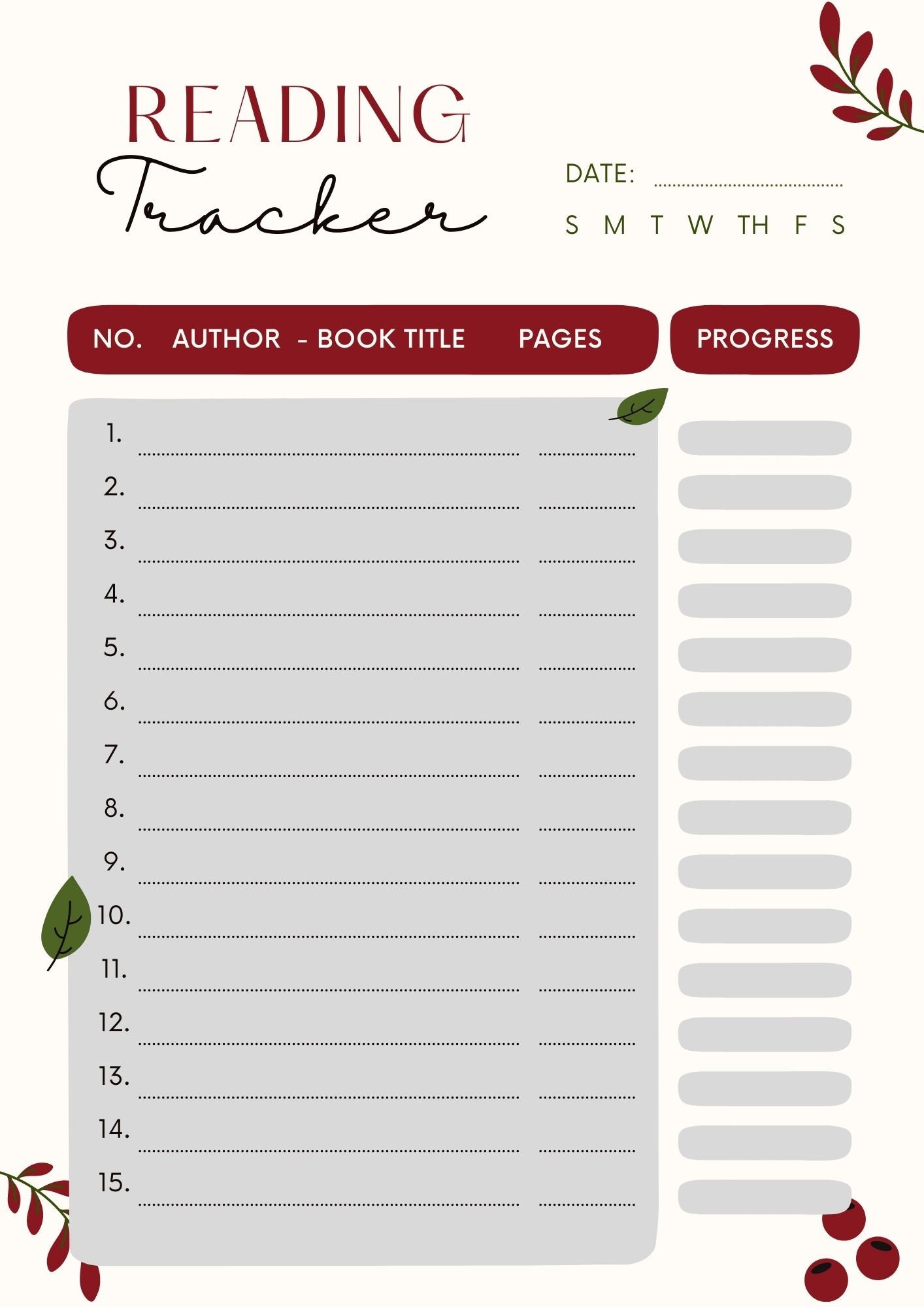 Book Reading Tracker, Printable Reading Tracker, Minimal Reading ...