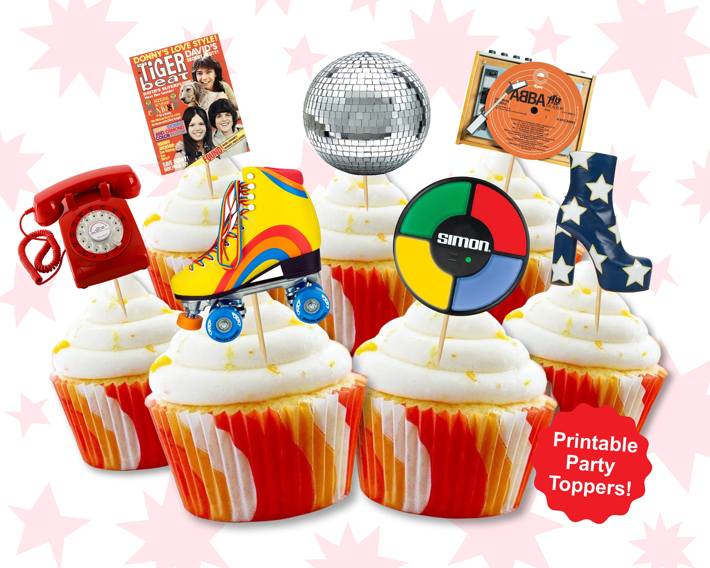 70s Cupcake Toppers 70s Party Decorations 70s Party Decor - Etsy