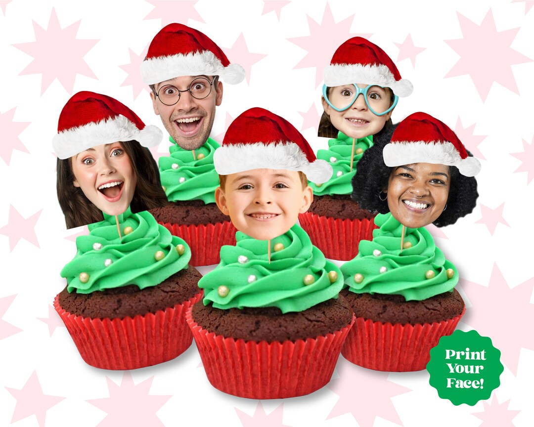Santa Hat Custom Photo Cupcake Toppers Custom Christmas Photo Cupcake ...