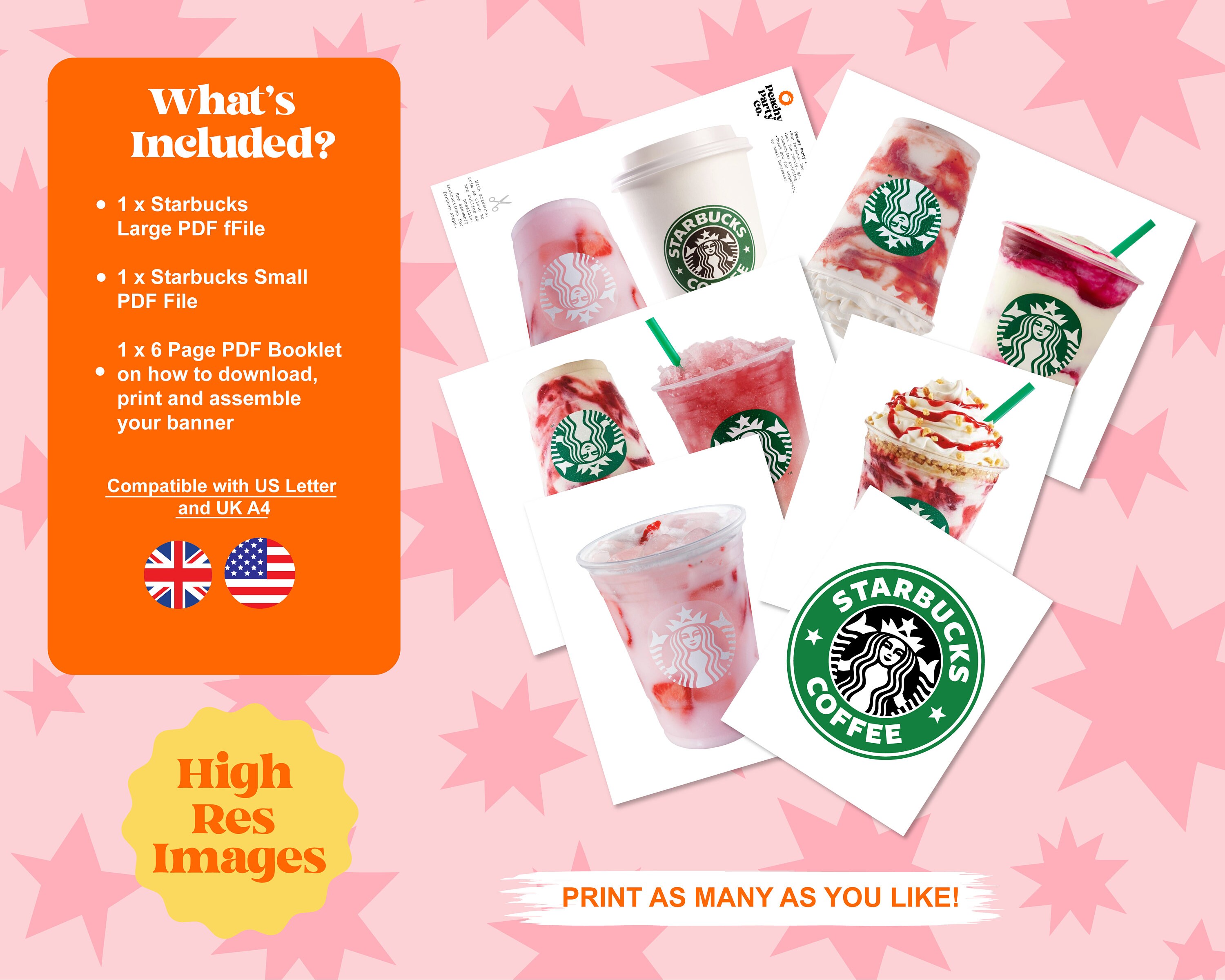 Pink Starbucks Banner Starbucks Theme Party starbucks - Etsy